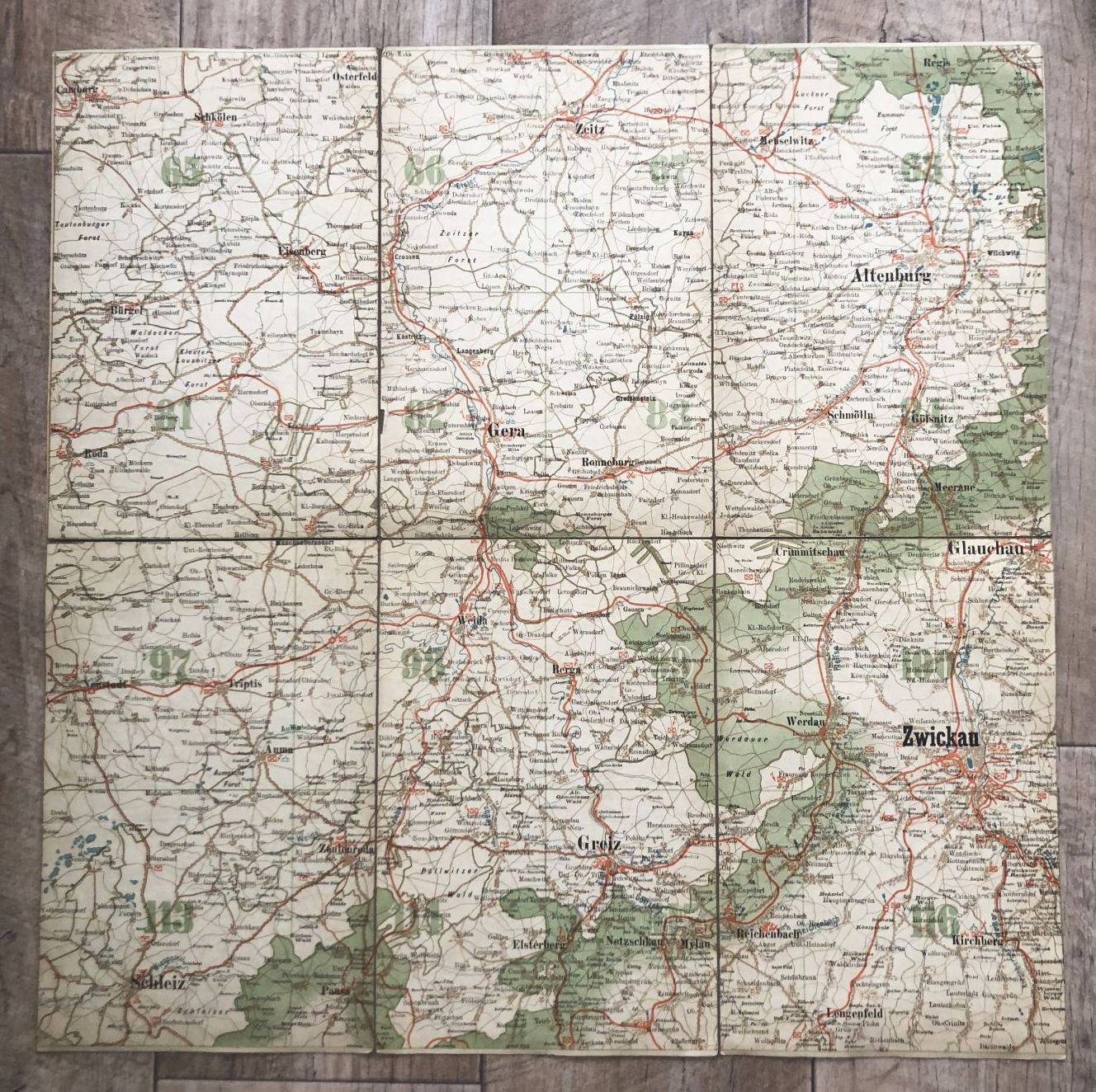 Alte Landkarte Zwickau Altenburg Leinenlandkarte Sachsen | 17778