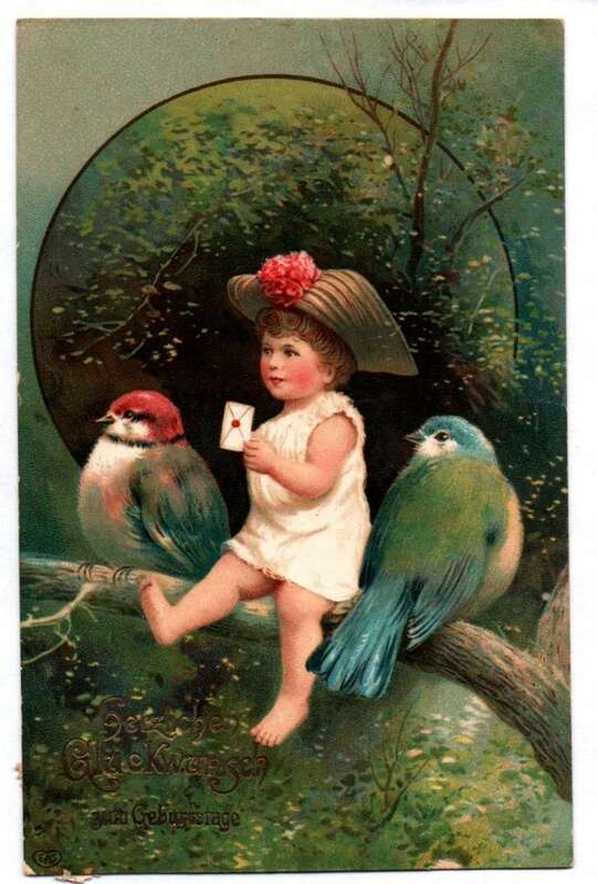 Ak kleines Kind mit Blaumeise und Rotkäppchen Vogel 1908 Tiere | 5002