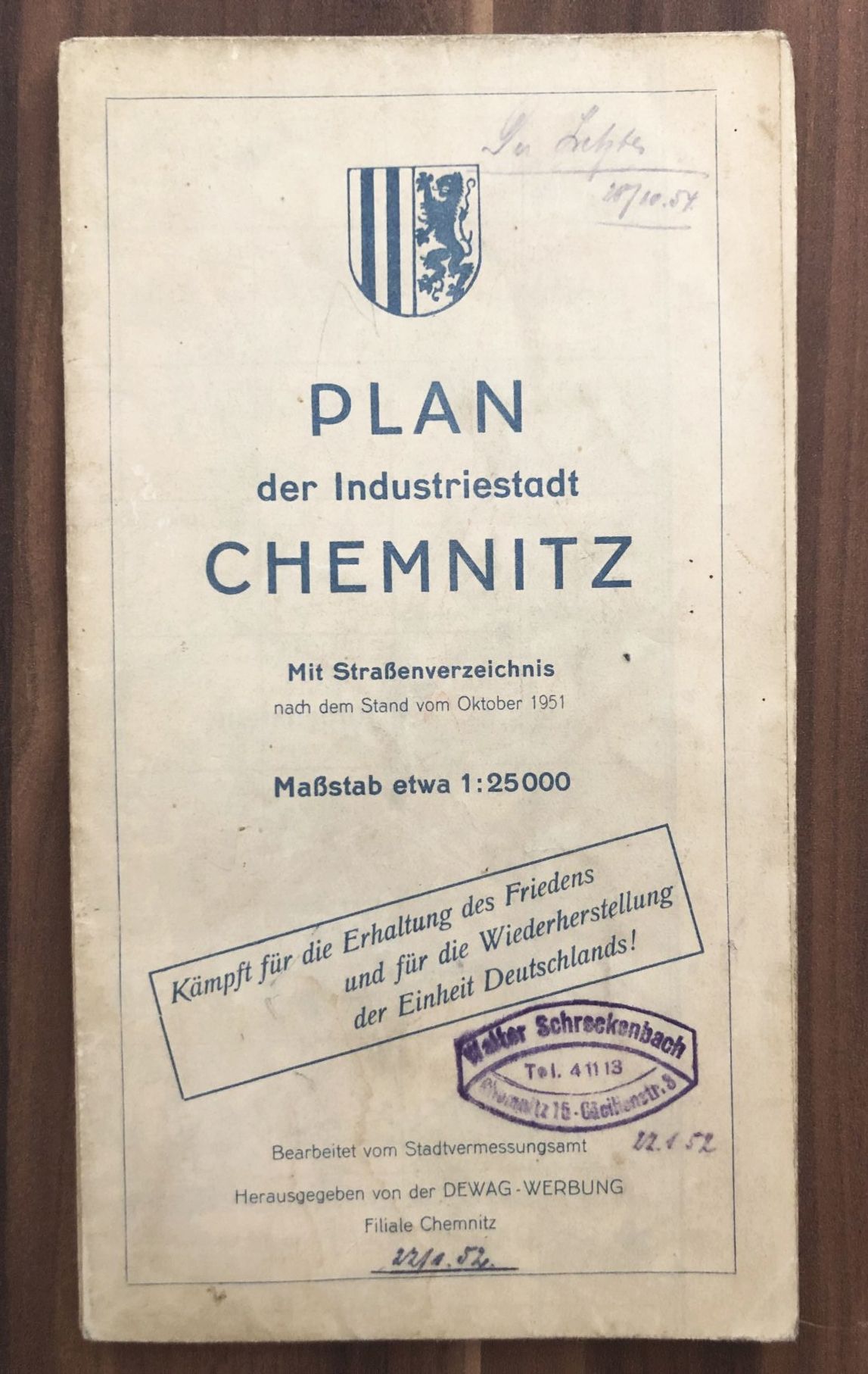 Alter Plan Landkarte der Industriestadt Chemnitz 1951 ...