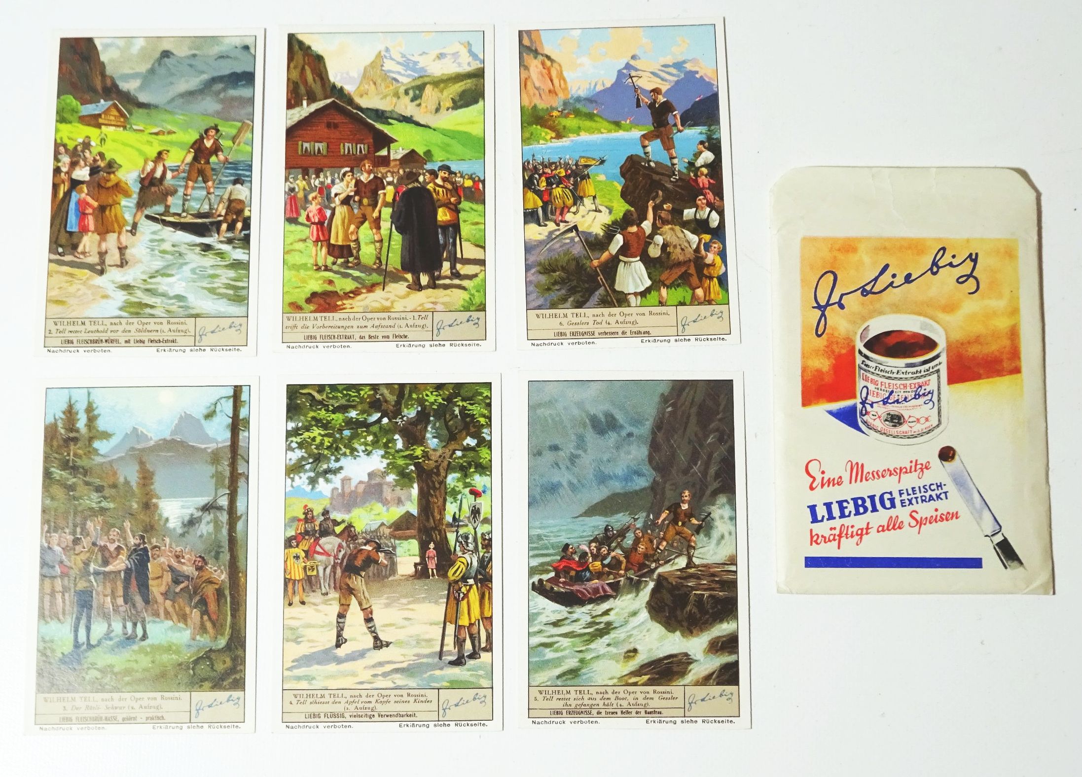 Liebig Wilhelm Tell 6 Sammelbilder mit Tüte um 1910 | 5469