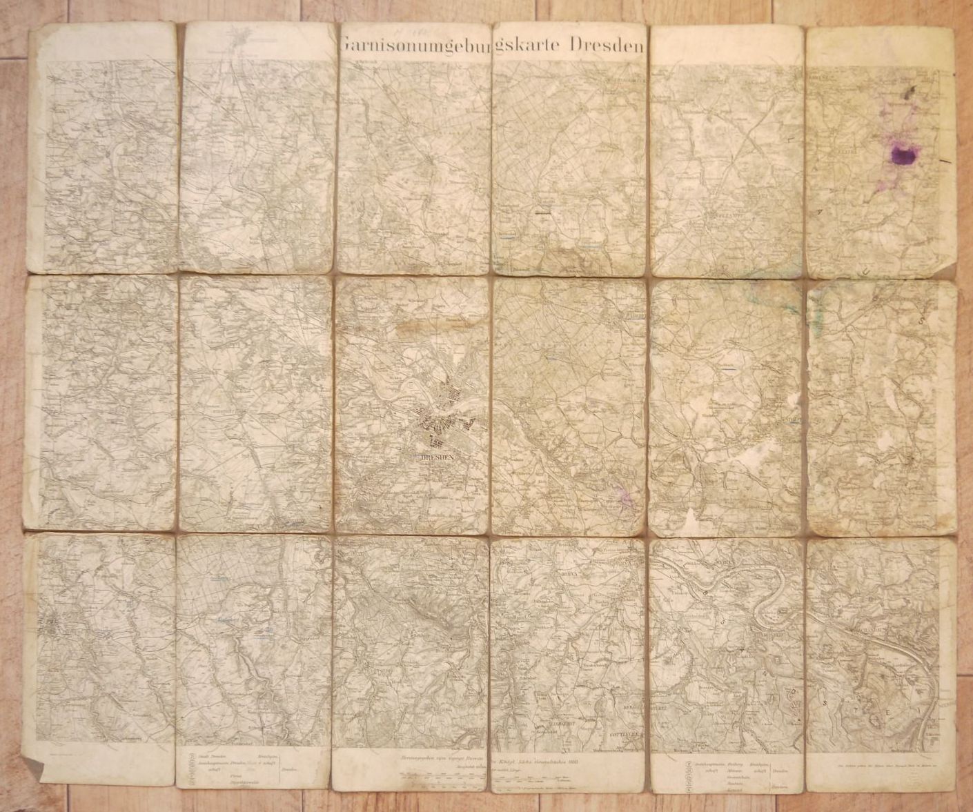 Leinenlandkarte Garnisionsumgebungskarte Dresden alte Landkarte | 18188
