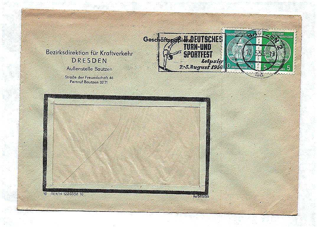 Briefkuvert Bezirksdirektion für Kraftverkehr Dresden DDR 1956 | 14490