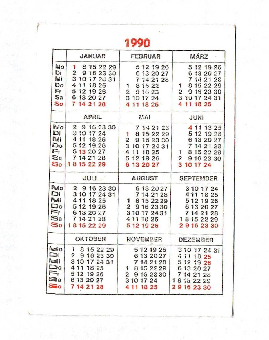 Visitenkarte Kalender VEB MINOL Dresden 1990 Karte Werbung | 120618