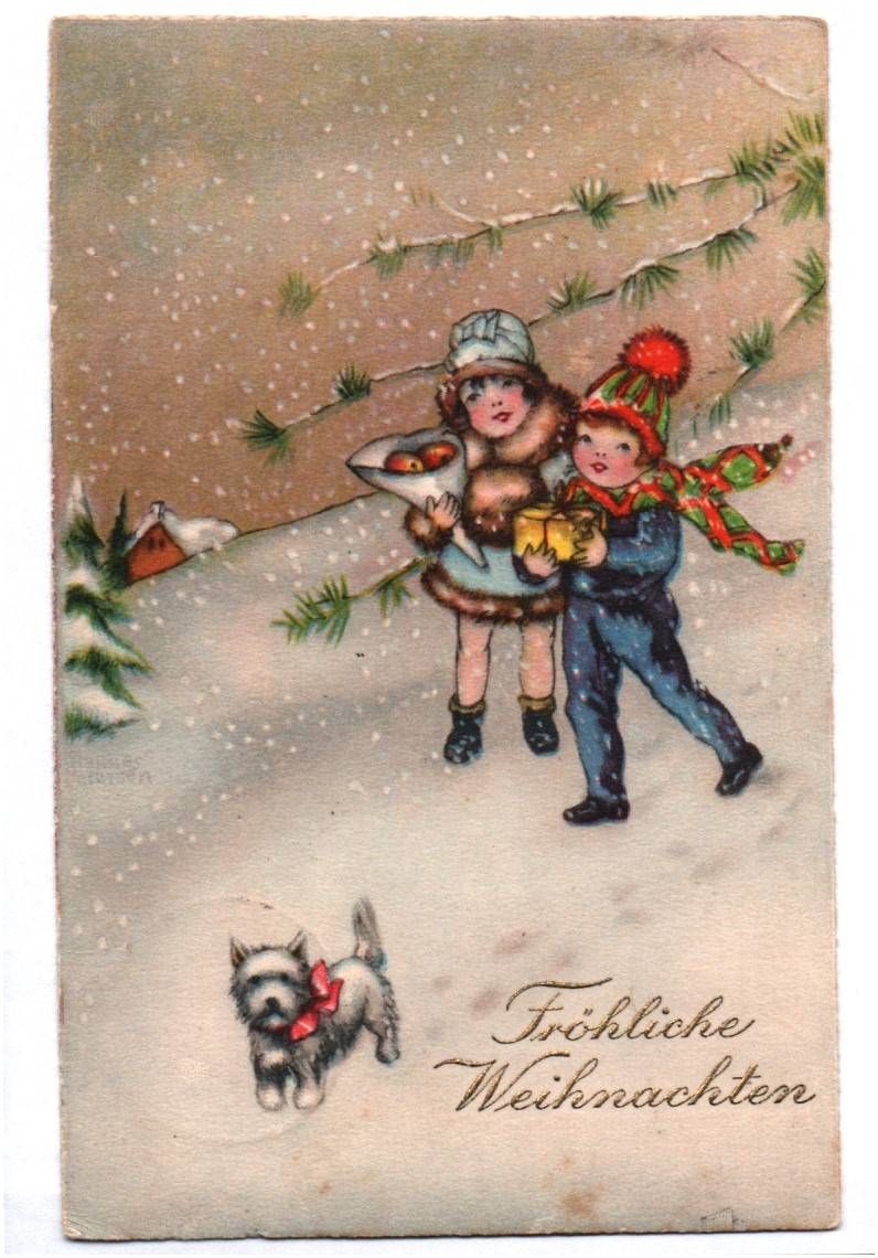 Ak Kinder mit Hund im Winter wohl Hannes Petersen 1933 | 5092