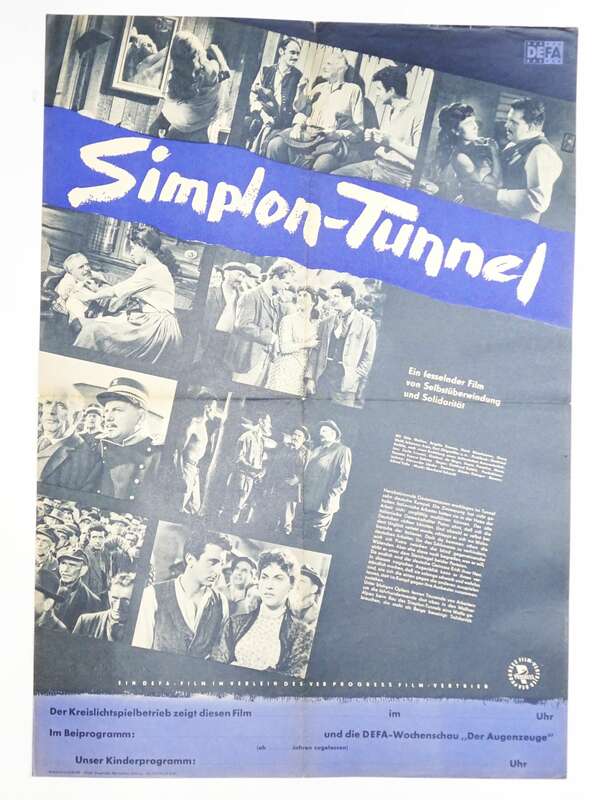 DEFA Filmplakat Simplon Tunnel Otto Mellies Brigitte Krause 1959 | 14182