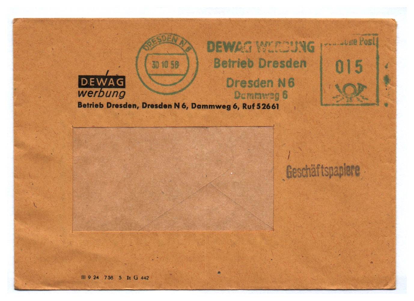 Geschäftspapiere 1958 DEWAG Werbung Dresden | 16154