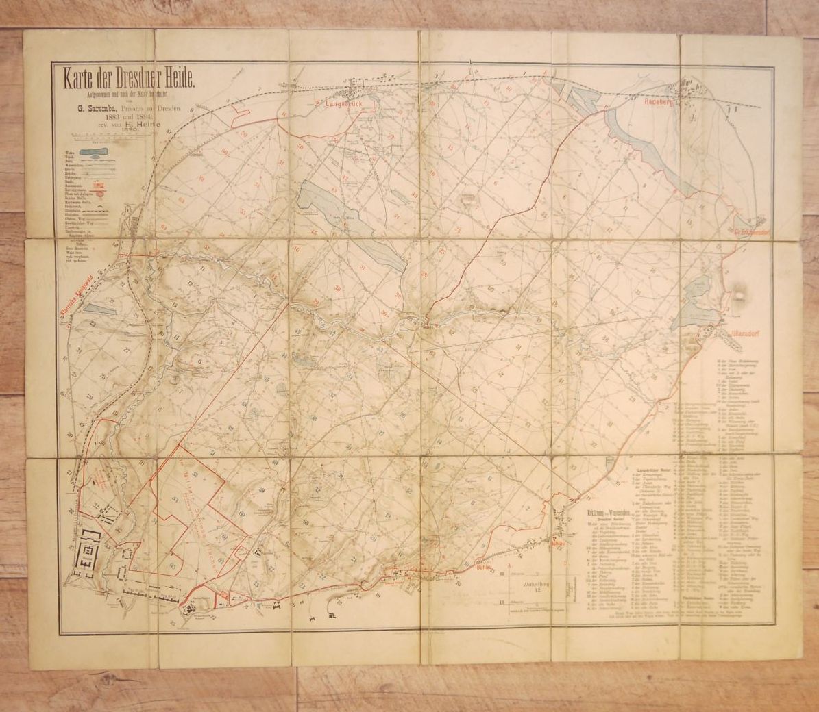 Leinenlandkarte Karte der Dresdner Heide 1890 alte Landkarte | 18186