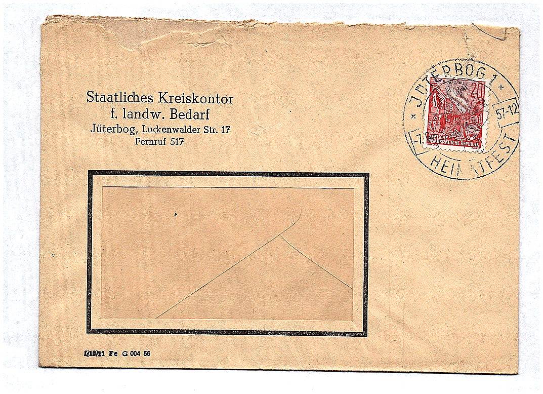 Briefkuvert DDR 1957 Staatliches Kreiskontor Jüterbog | 14478
