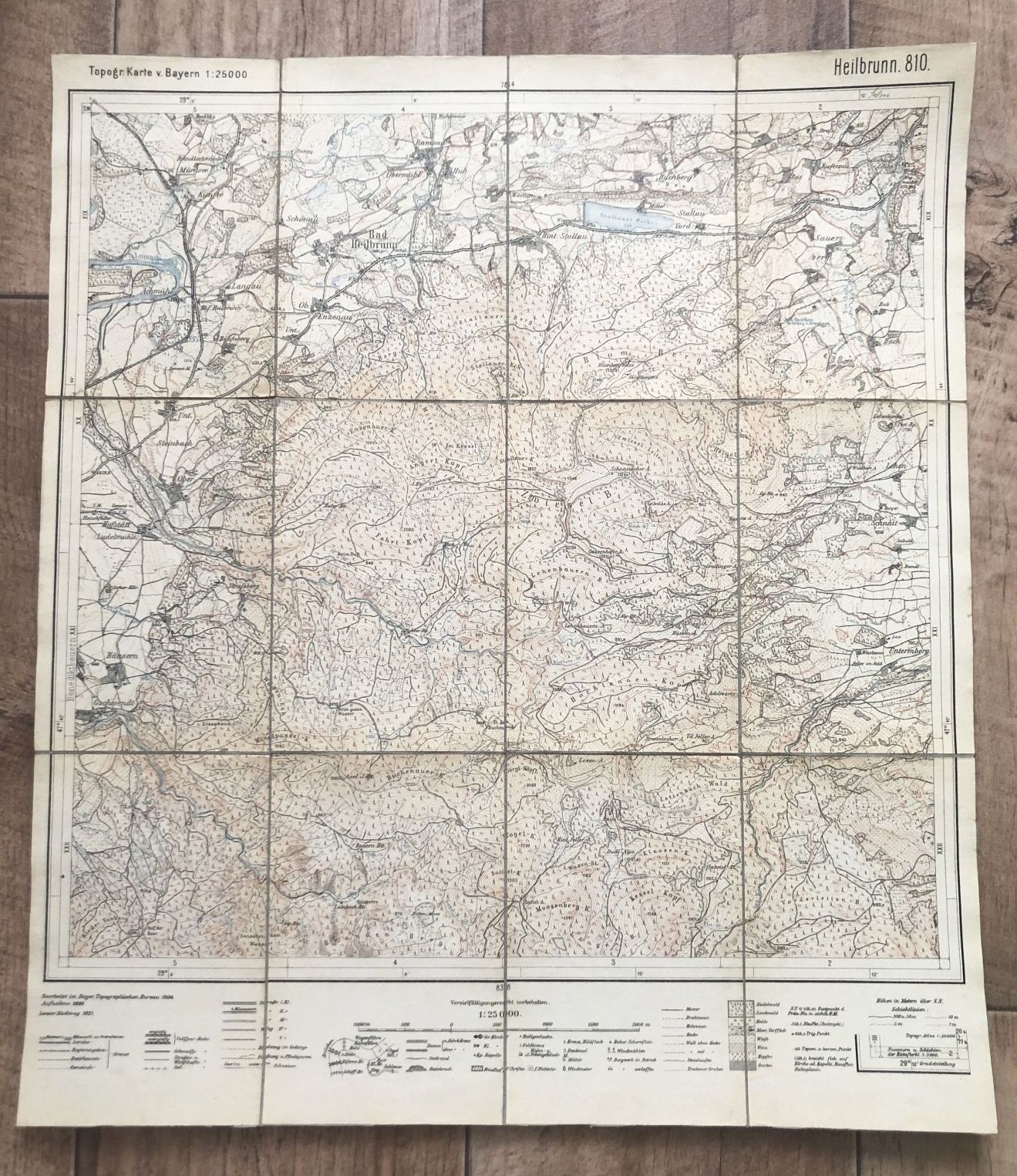 Alte Leinenlandkarte Bayern 1904 Heilbrunn Landkarte | 17734