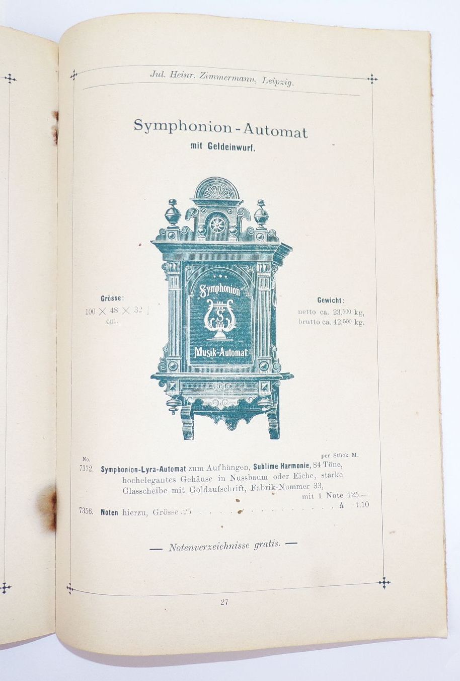 Katalog Symphonions Zimmermann Leipzig Musikinstrumente Automaten um ...