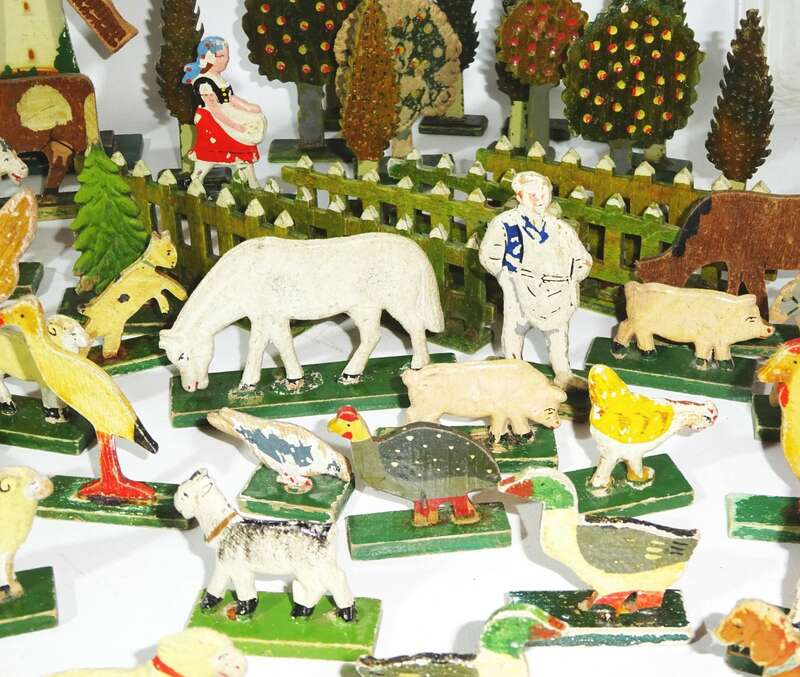 Konvolut Rosswein Flachfiguren Holzfiguren Windmühle Bäume Tiere DDR | 13936