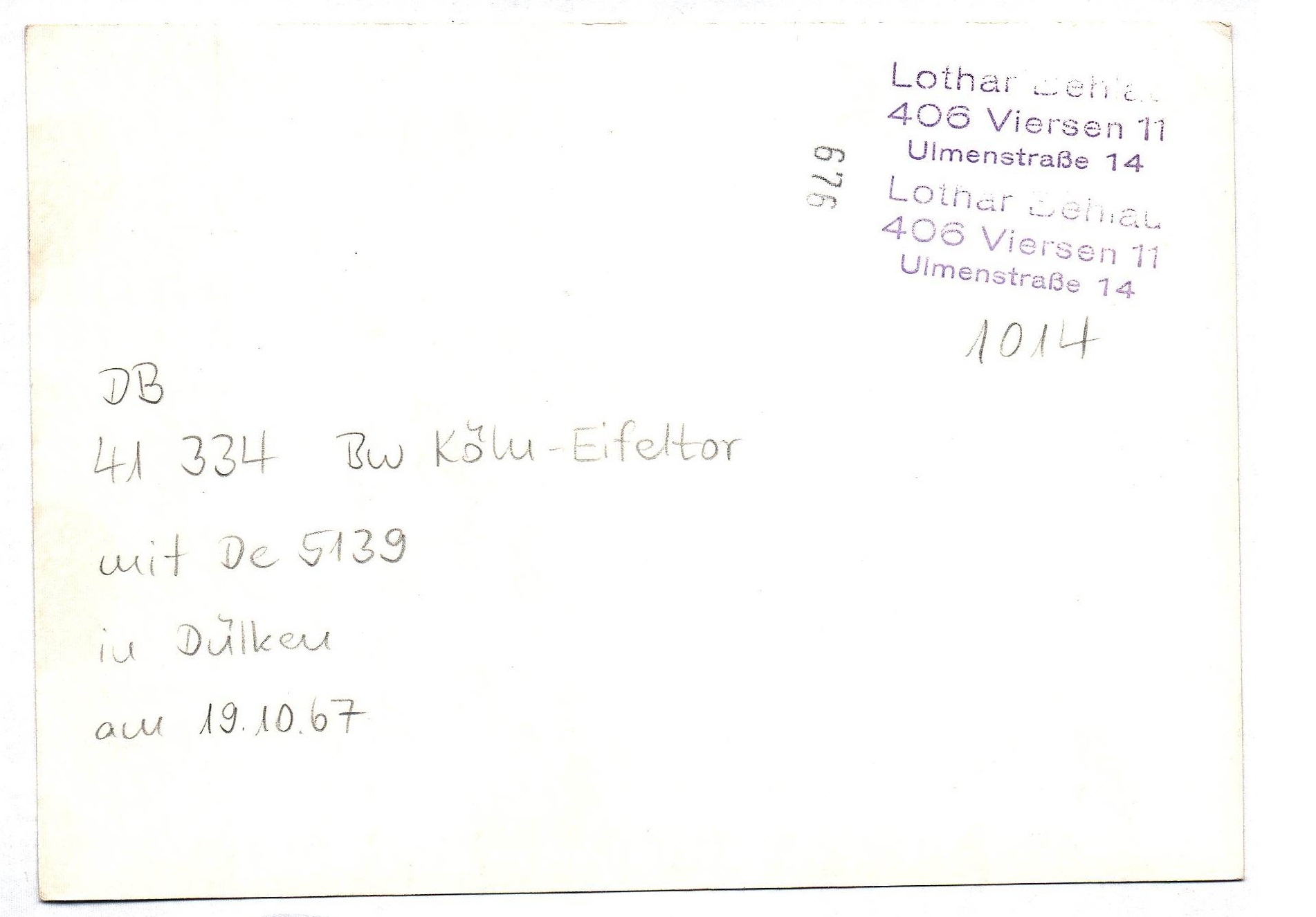 Foto DB Dampflok 41 334 Bw Köln-Eifeltor mit De 5139 in Dülken 1967 ...