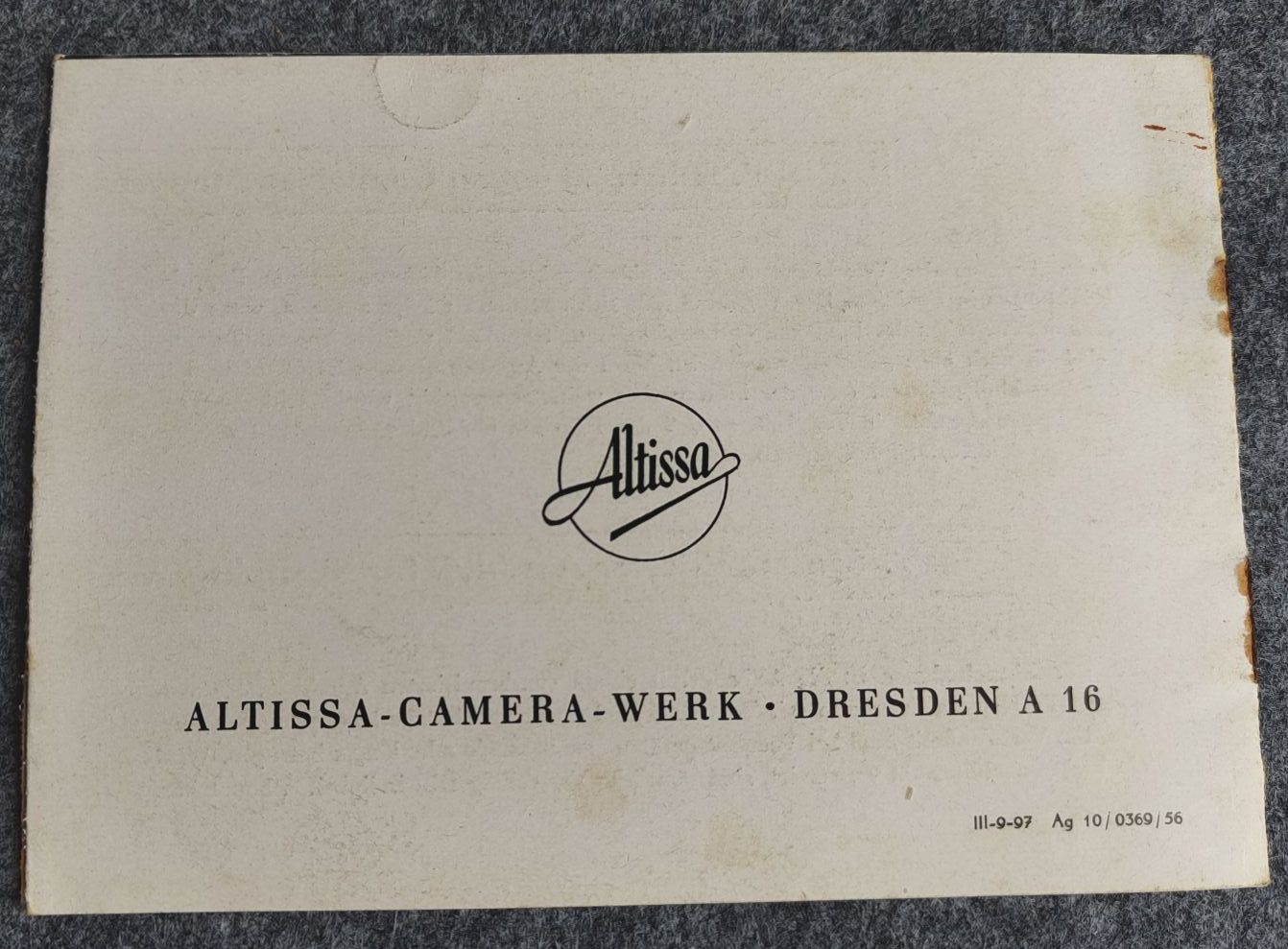Altix V Altissa Bedienungsanleitung Kamera 1956 Camera Werk Dresden | 19875