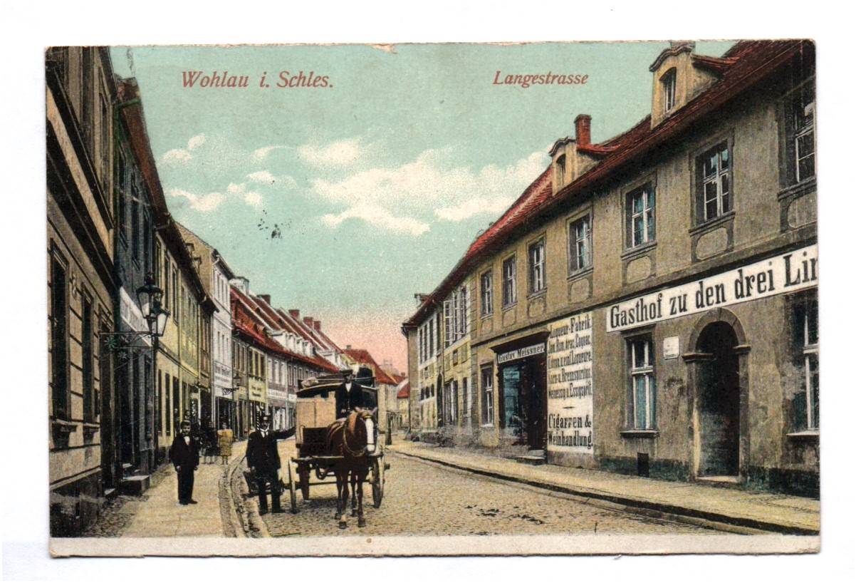 Ak Wohlau Schlesien Langestrasse Gasthof zu den drei Linden 1909 | 5662