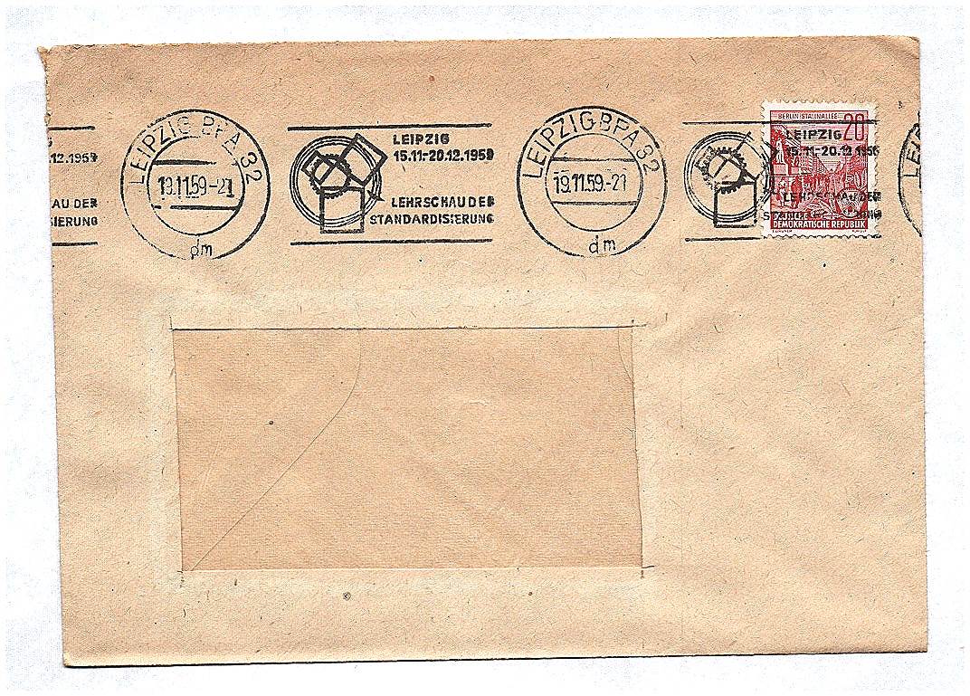 Briefkuvert DDR 1959 Leipzig Lehrschau der Standisierung | 14523