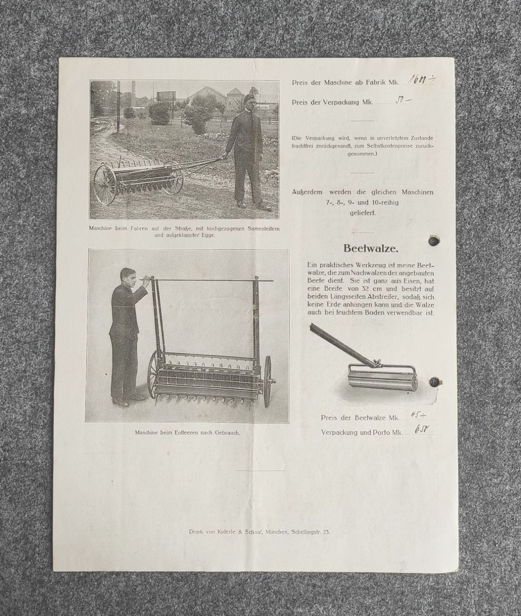 Prospekt Karl Lohner München Maschinenfabrik 1919 Säemaschinen | 21685