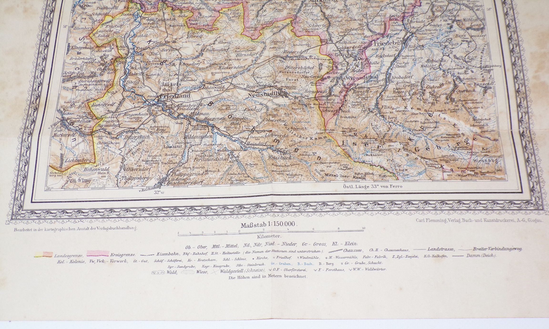 Kreis Lauban Schlesien Carl Flemming Schulkarte Landkarte Glogau | 16759