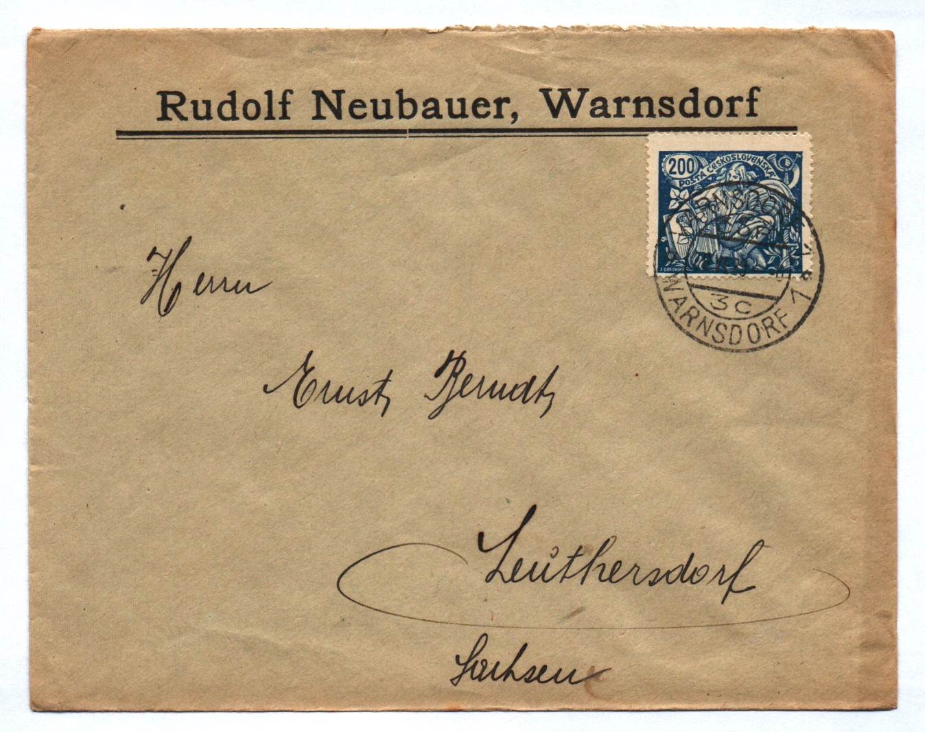 Brief Rudolf Neubauer Warnsdorf Briefkuvert | 16307
