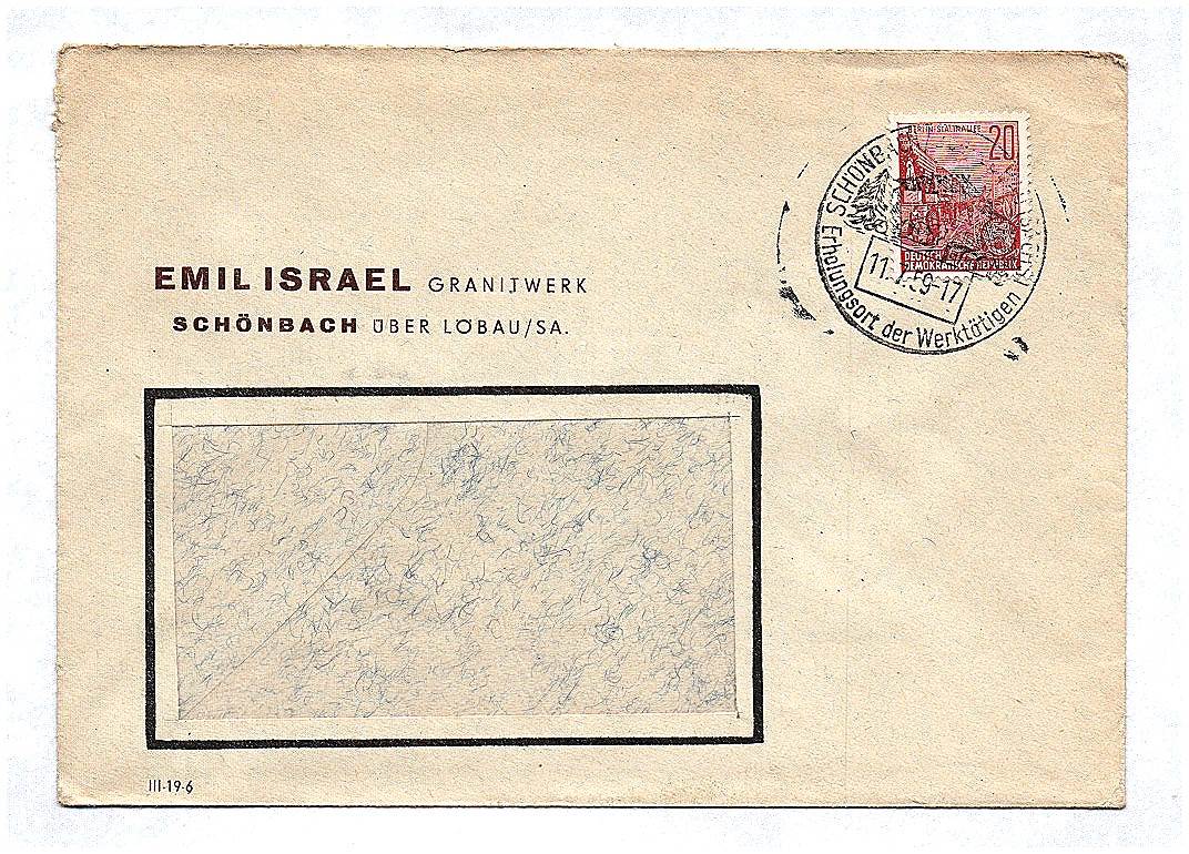Brief DDR 1959 Emil Israel Granitwerk Schönbach über Löbau Brief | 14522
