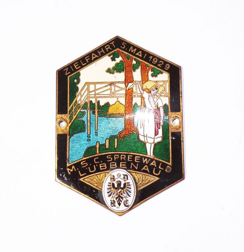 Alte ADAC Emaille Plakette Zielfahrt 5 Mai 1929 MSC Spreewald Lübbenau ...