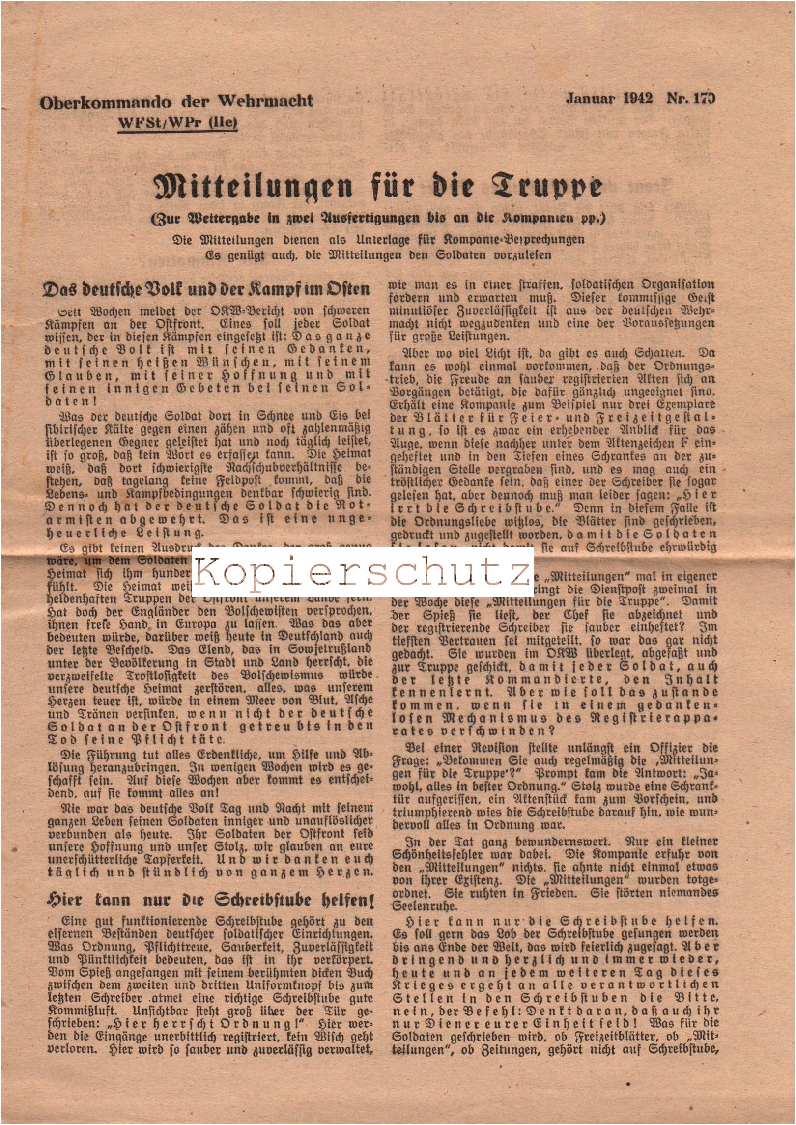 OKW Mitteilung an die Truppe Januar 1942 Nr 170 2 Weltkrieg | 14888