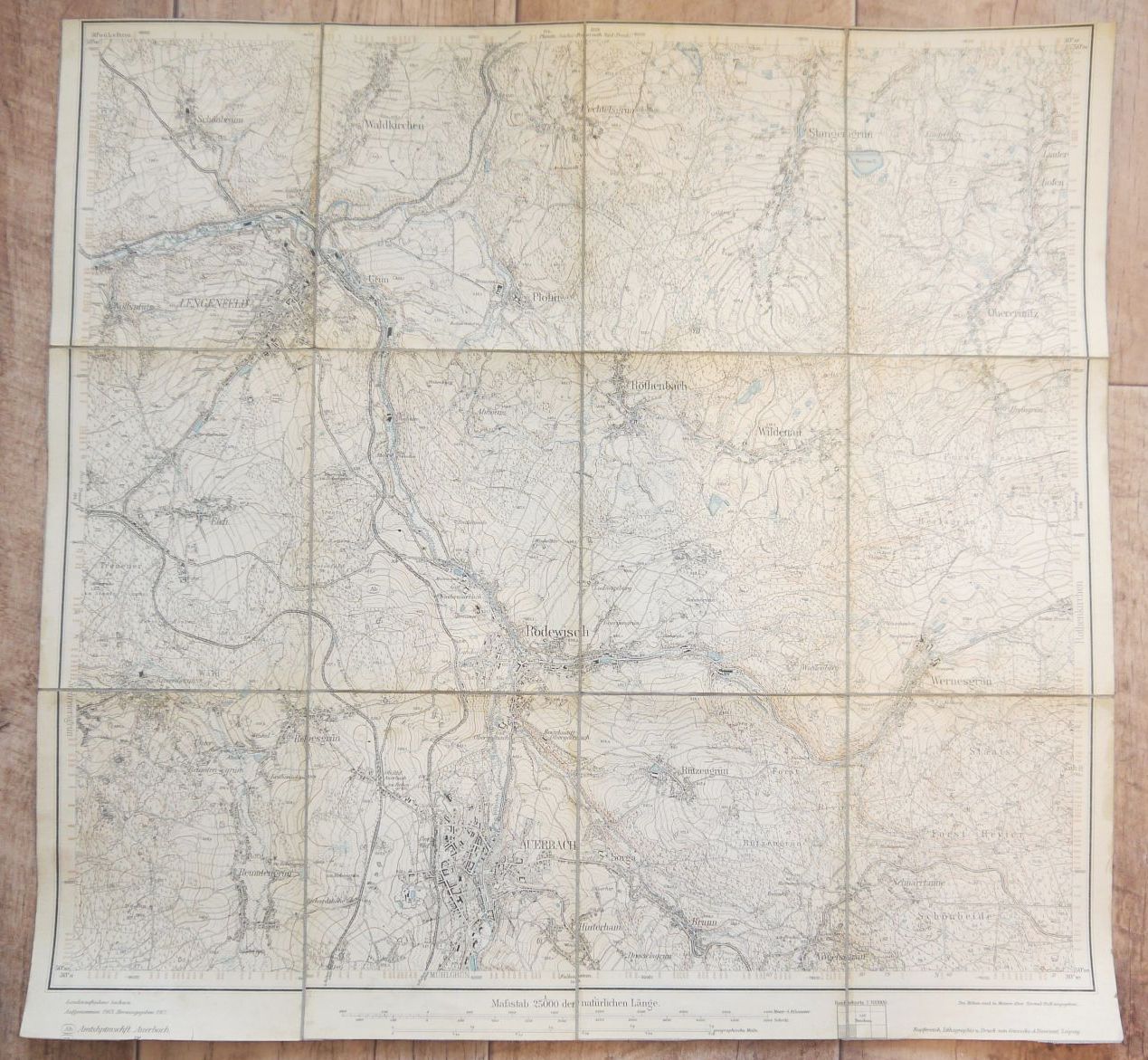 Alte Leinen Landkarte Auerbach 1917 Litho Sachsen | 17241