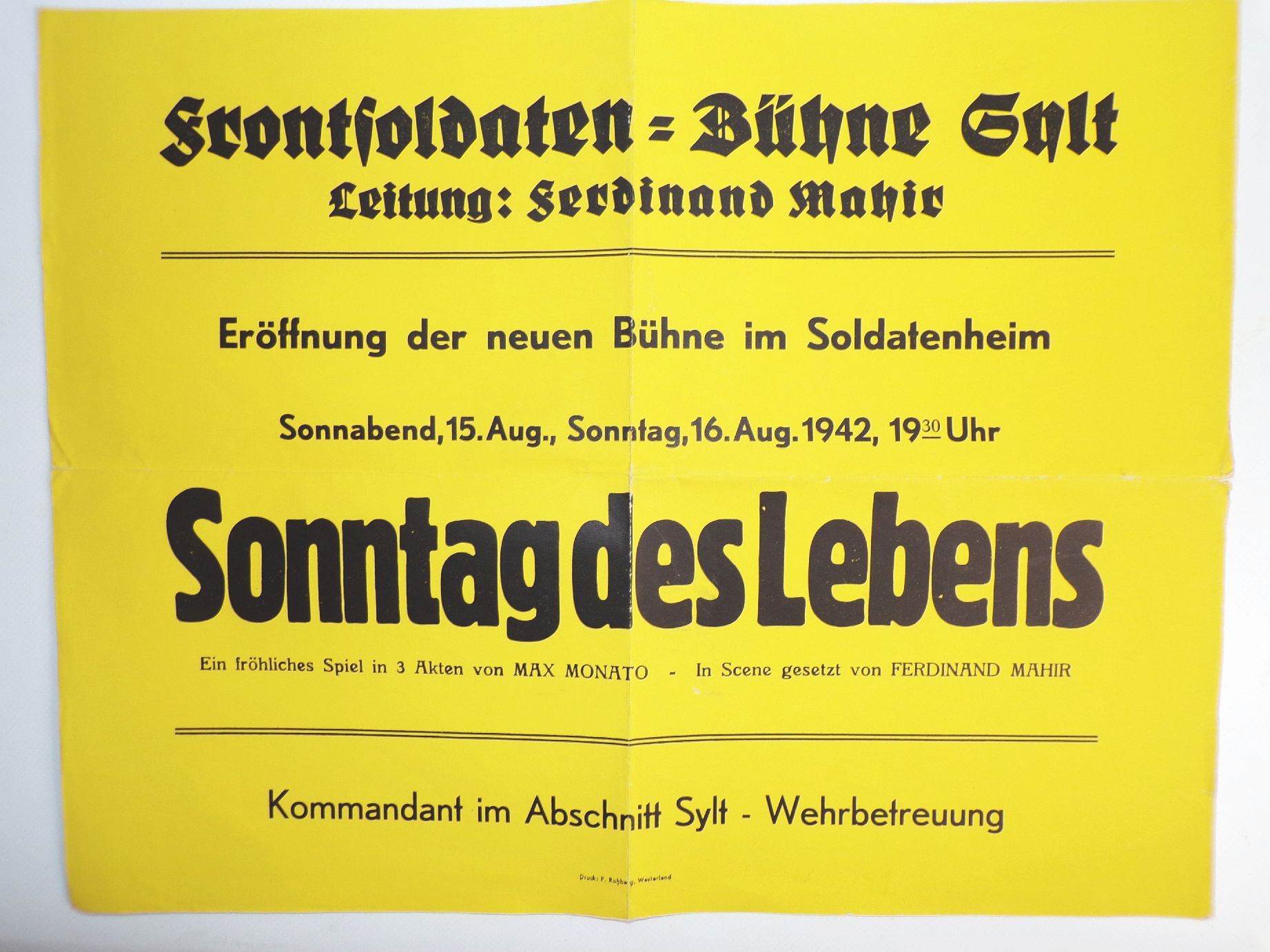 Altes Plakat Frontsoldaten Bühne Sylt 1942 Soldaten Theater 2 Wk WW2 ...