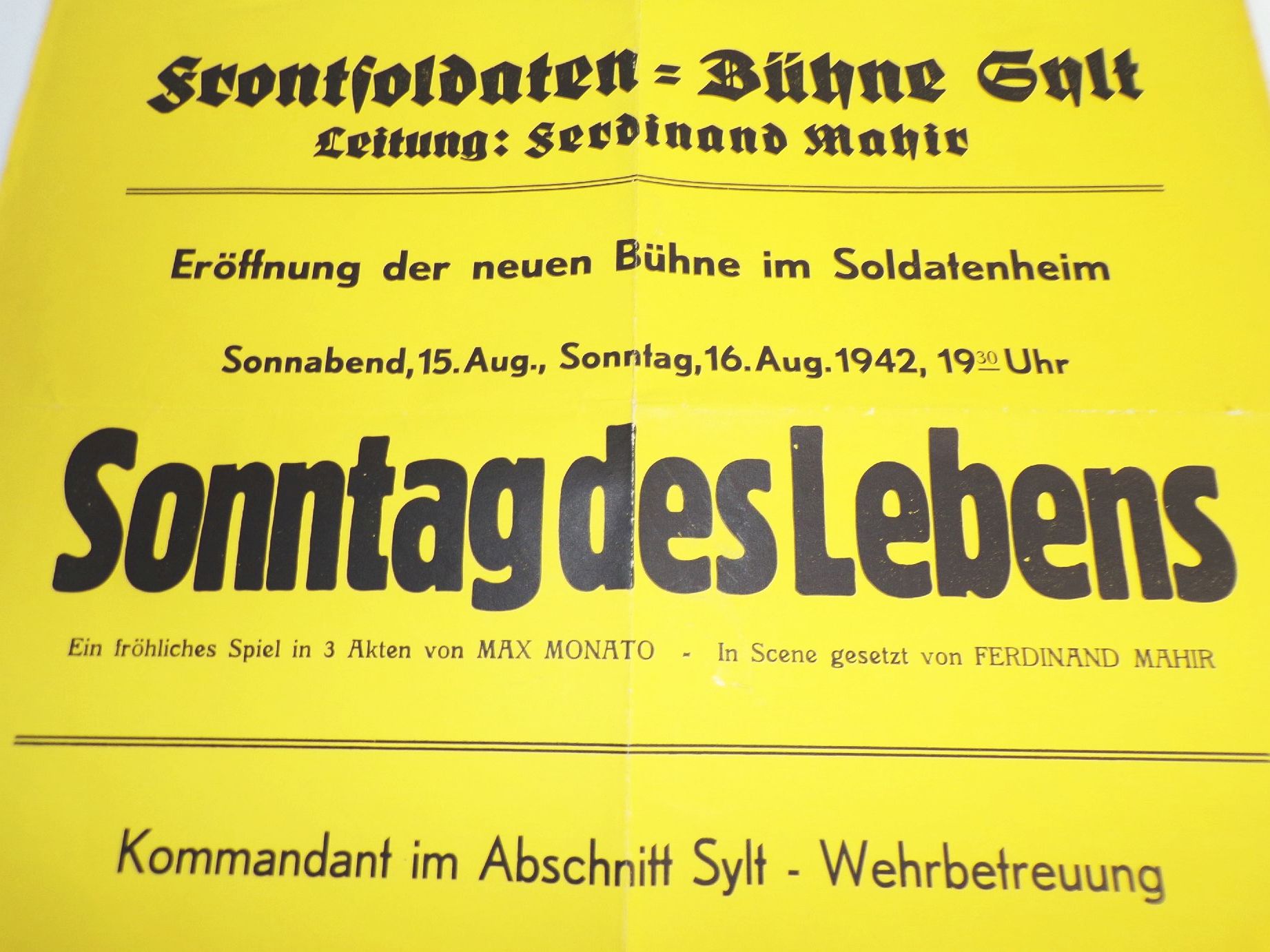 Altes Plakat Frontsoldaten Bühne Sylt 1942 Soldaten Theater 2 Wk WW2 ...