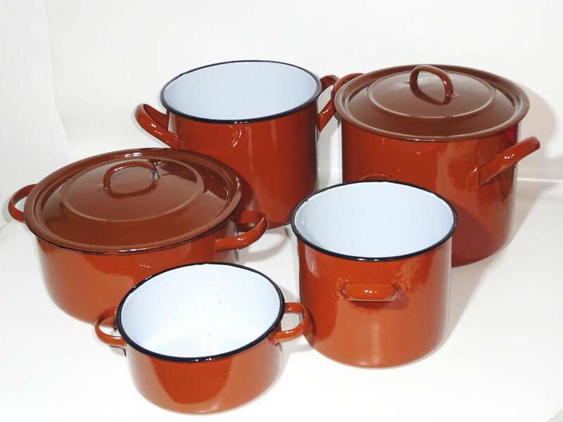 Emaille Töpfe Topf Set 5 Stück Braun Kochtopf Bepflanzung Deko | 13581