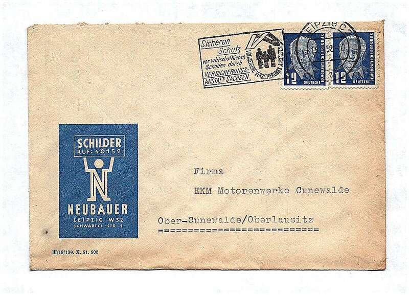 Briefkuvert Schilder Neubauer Leipzig DDR 1952 Sachsen | 14412