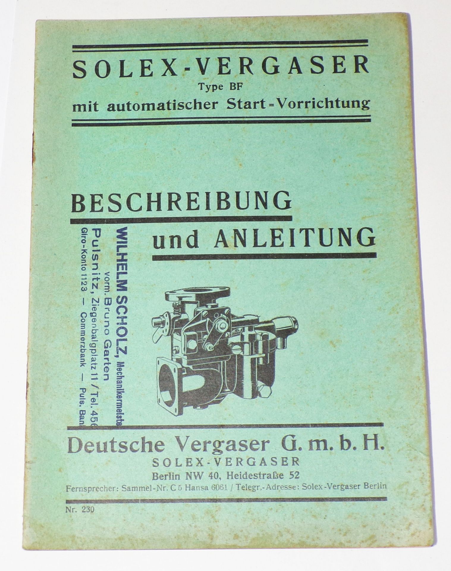 Solex Vergaser Typ BF automatischer Start Vorrichtung Beschreibung Anleitung | 14744