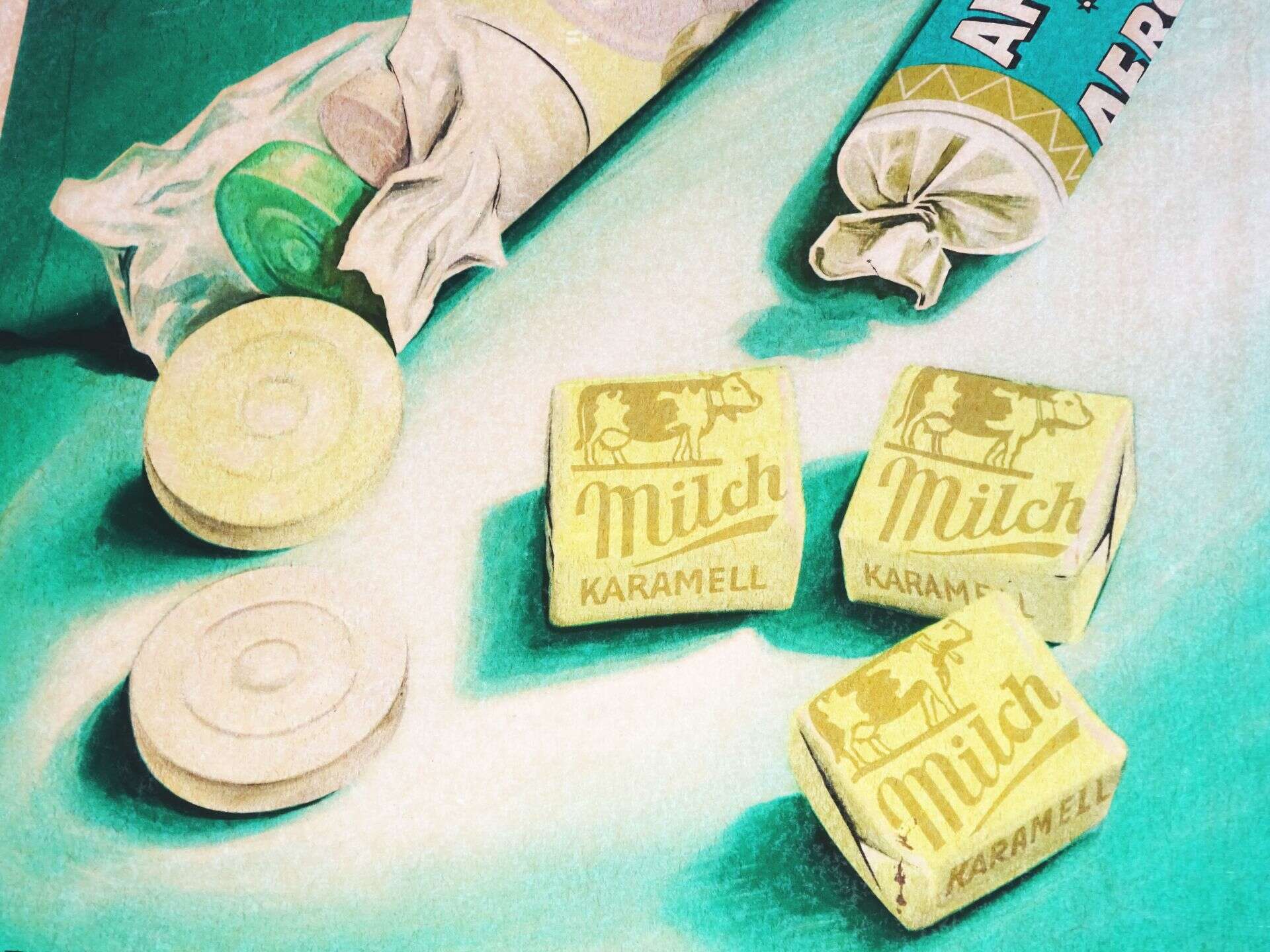 DDR Pappschild Afro Milch Karamell Bonbons Dragees Taucha Leipzig 1958 ...